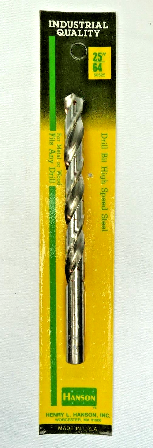 RARE Vtg Hanson Drill Bit 25"/64 #60525 High Speed Steel For Metal/Wood ...