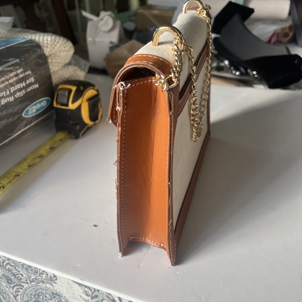 Loulu Beige/Tan Purse Gold Tone Chain Crossbody Chain Closet Kept | eBay