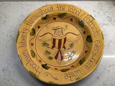 1992 Breininger Redware Zieber Muckey 12 3/4 Rimmed Bowl Eagle Liberty ...