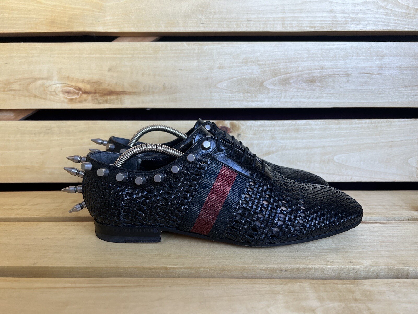 Gucci Spike Embellished Waven-Leather Derby Shoes Sz.… - Gem