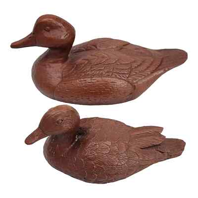 Red Mill Vtg Handcrafted Ducks 10" & 7.5" Carved Pecan Resin Figures ...