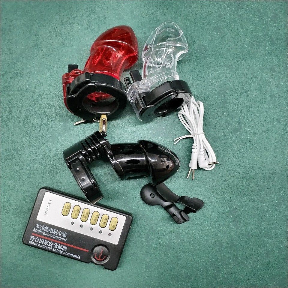 Male E-Stim Shock Chastity Device Cage with Adjustable Cuff Rings Lock ...