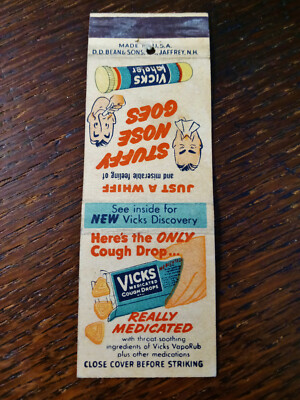 Vintage Matchcover: Vicks Inhaler & Cough Drops 3 | eBay Australia