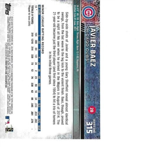 2015 Javier Baez Topps #315 ROOKIE CARD - NM | eBay