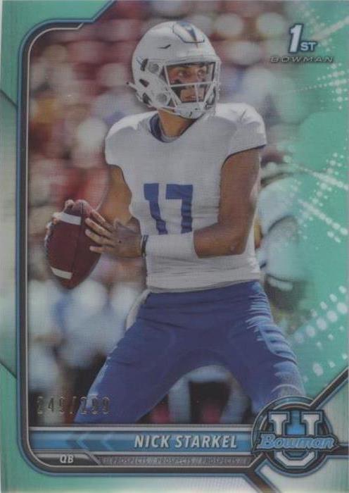 2021-22 Bowman University - Nick Starkel #42 Chrome Prospects Aqua ...