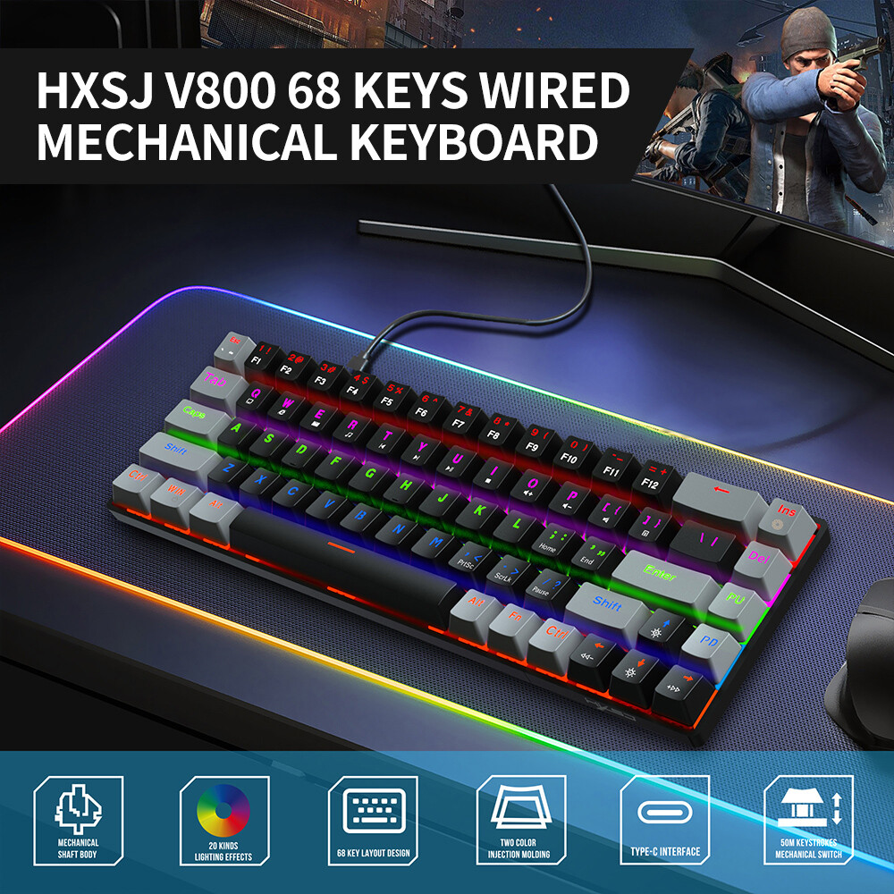 V800 Wired Mechanical Keyboard 68 Keys Gaming Keyboard with D9A0 | eBay