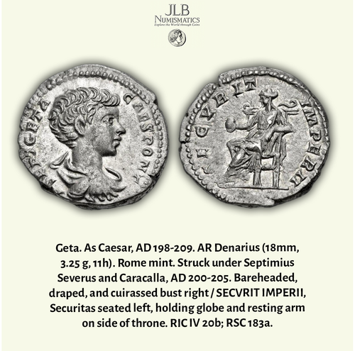 Ancient Rome, Geta. As Caesar, AD 198-209. Silver Denarius RIC IV 20b ...