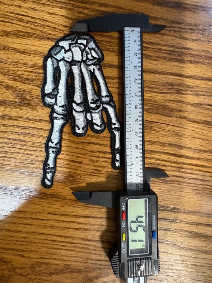 Skeleton Rock Finger Embroidered Patch Iron-On Rock Skull Hand Appliqué ...