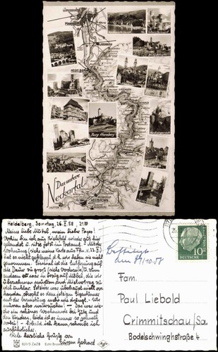 .Baden-Württemberg Neckar (Fluss) Landkarten AK Mannheim bis Heilbronn ...