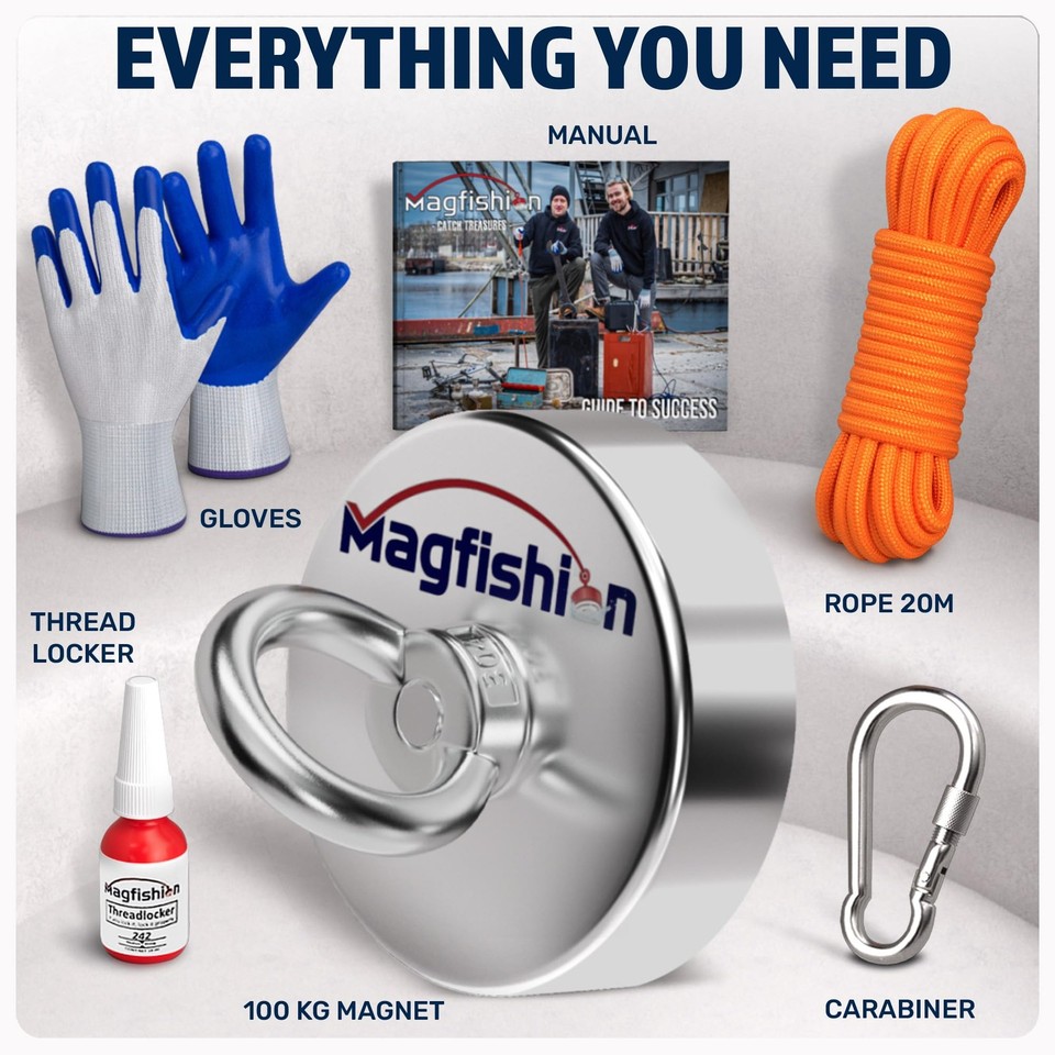 MAGFISHION Magnet Fishing Kit 100 KG (220lb) Ø50mm Super Strong ...