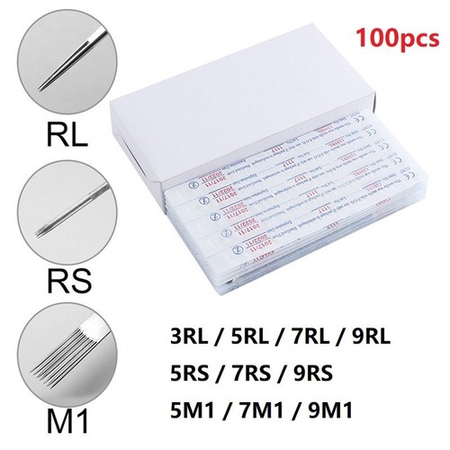 100PCS Sterile Disposable Tattoo Needles Kit Stainless Steel RL RS M1 ...