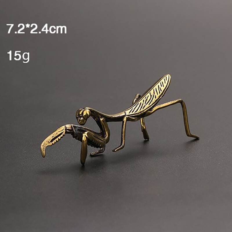Copper Mantis Miniature Ornament Tea Pet Antique Solid Insect Figurine ...