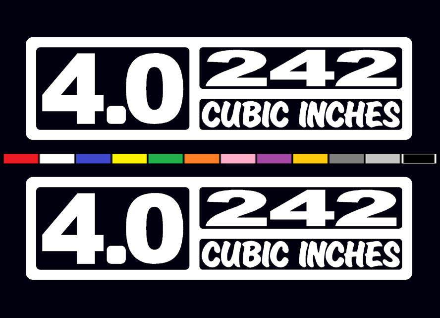 2 I6 4.0 LITER / 242 CUBIC INCHES DECAL SET EMBLEM WINDOW STICKERS ...