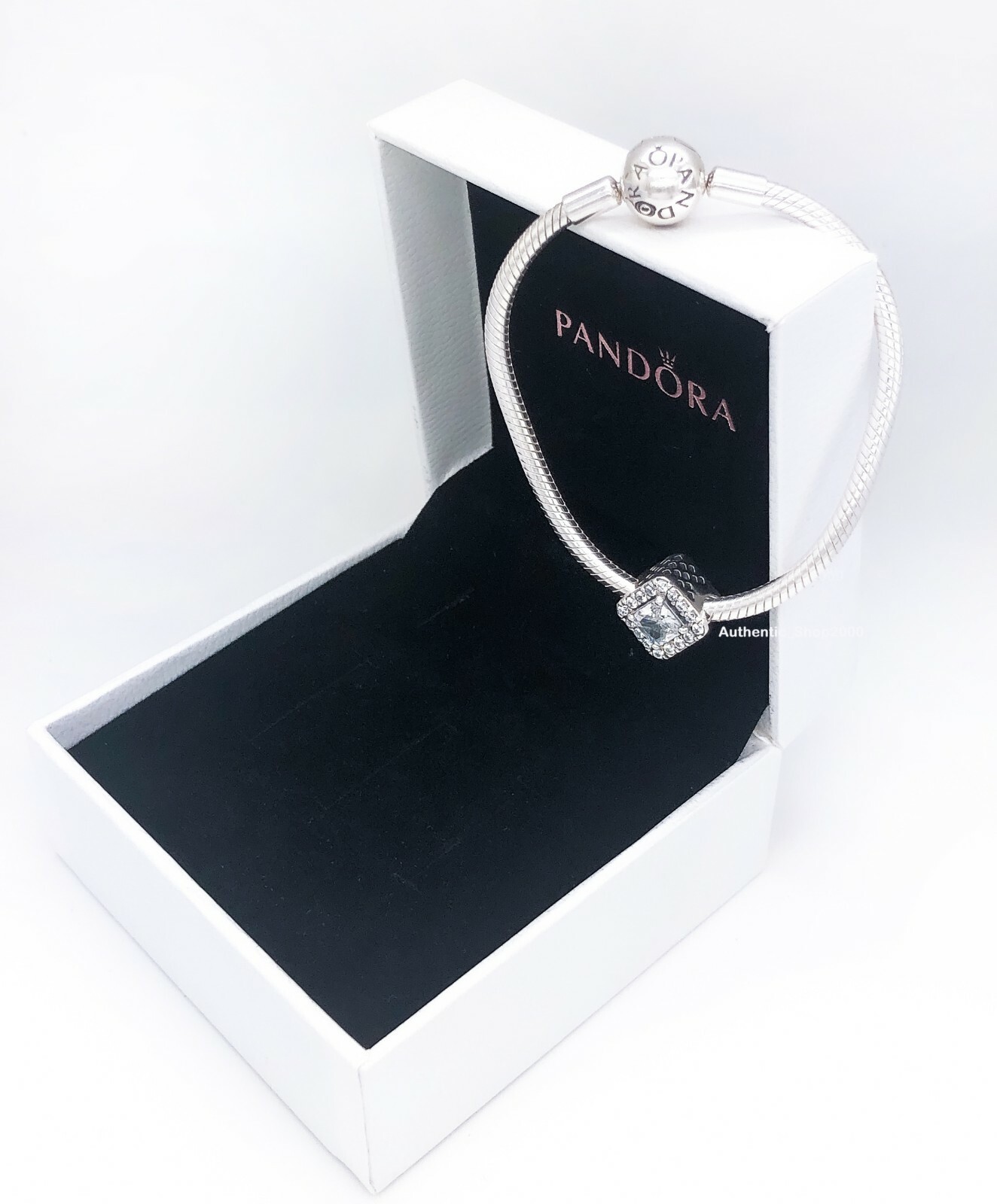 NEW PANDORA 925 SS Sparkling Cubic Zirconia Square Halo Charm Pendant ...