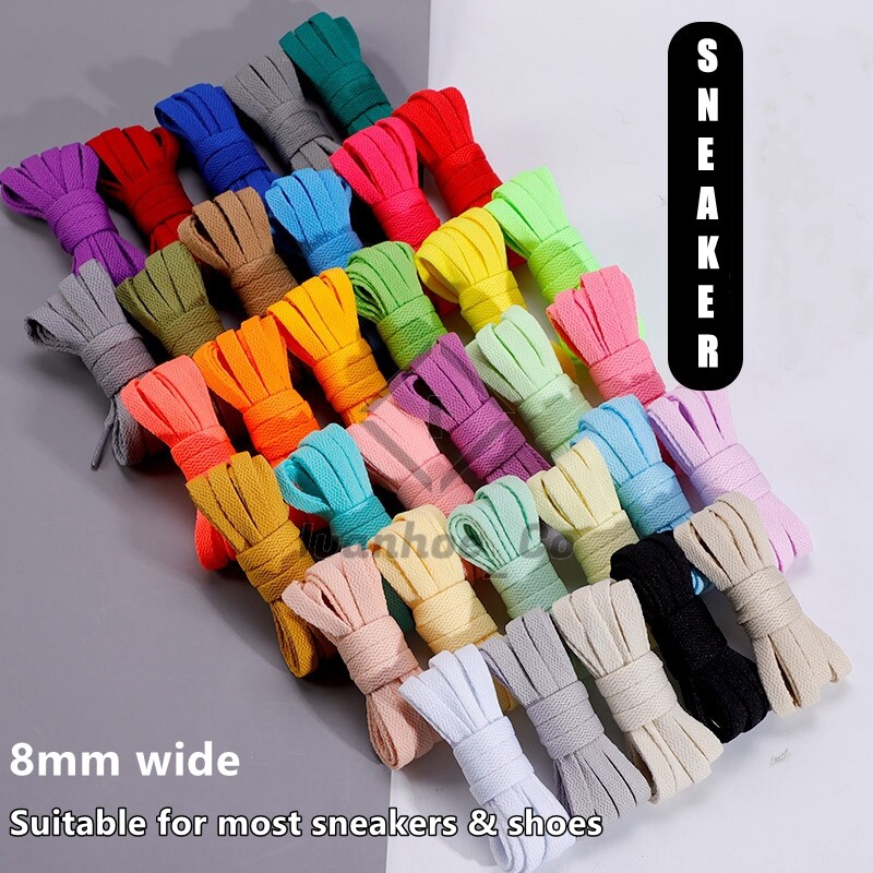 Premium 8mm Wide Shoelaces Flat Shoe Laces Sport Sneakers Polyester ...
