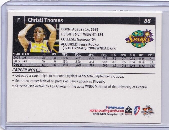 2006 Rittenhouse WNBA #88 CHRISTI THOMAS LOS ANGELES SPARKS | eBay