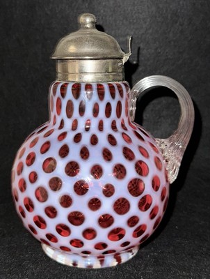 Fenton Cranberry Opalescent Coin Dot Syrup Pitcher | eBay
