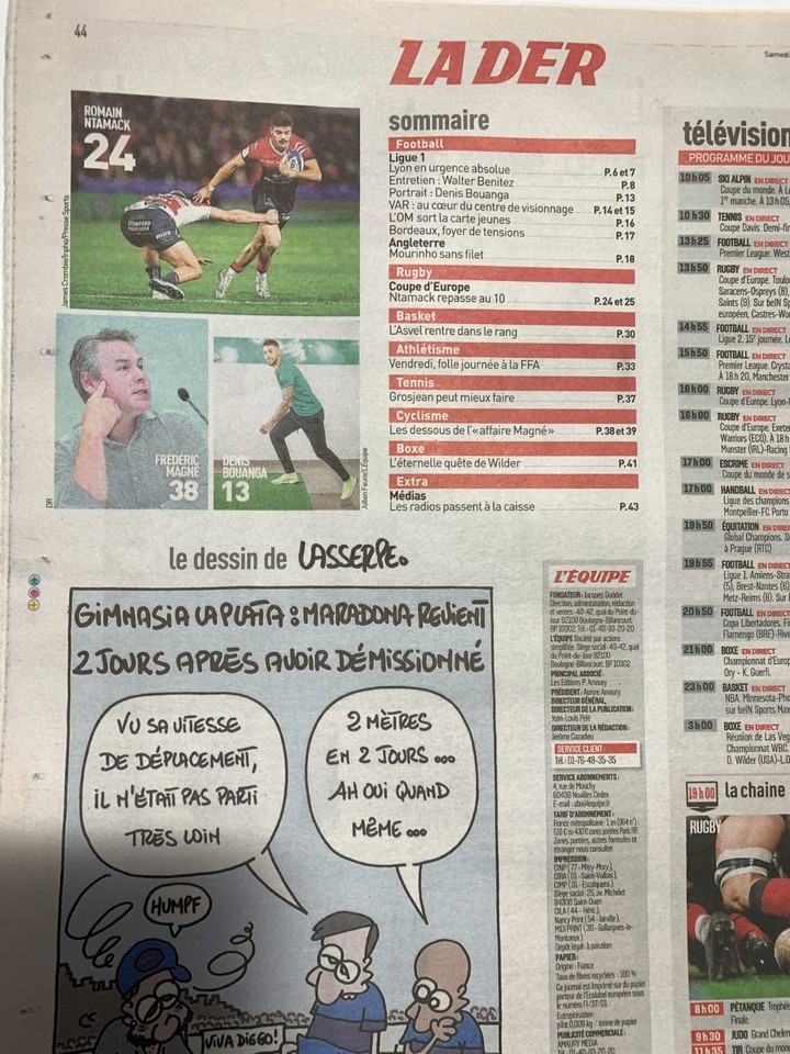 L'Equipe Journal 23/11/2019; HOmmage Daniel Leclercq/ Entretien O.C ...