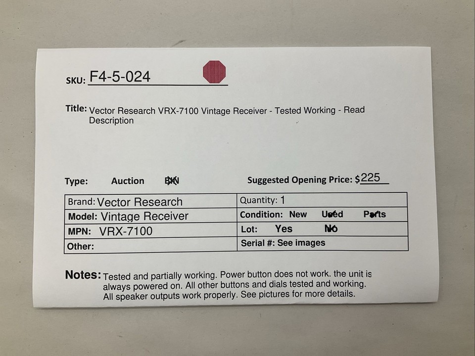 Vector Research VRX-7100 Vintage Receiver - Tested Working - Read ...