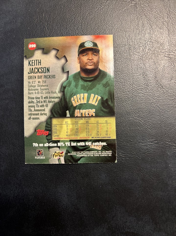 B40d #299 Keith Jackson, Green Bay Packers 1997 Topps Stadium Club | eBay