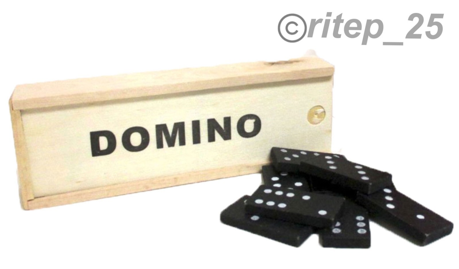 Standard DOMINOES Set of 28 Mini Black Double Six Domino Tiles With ...