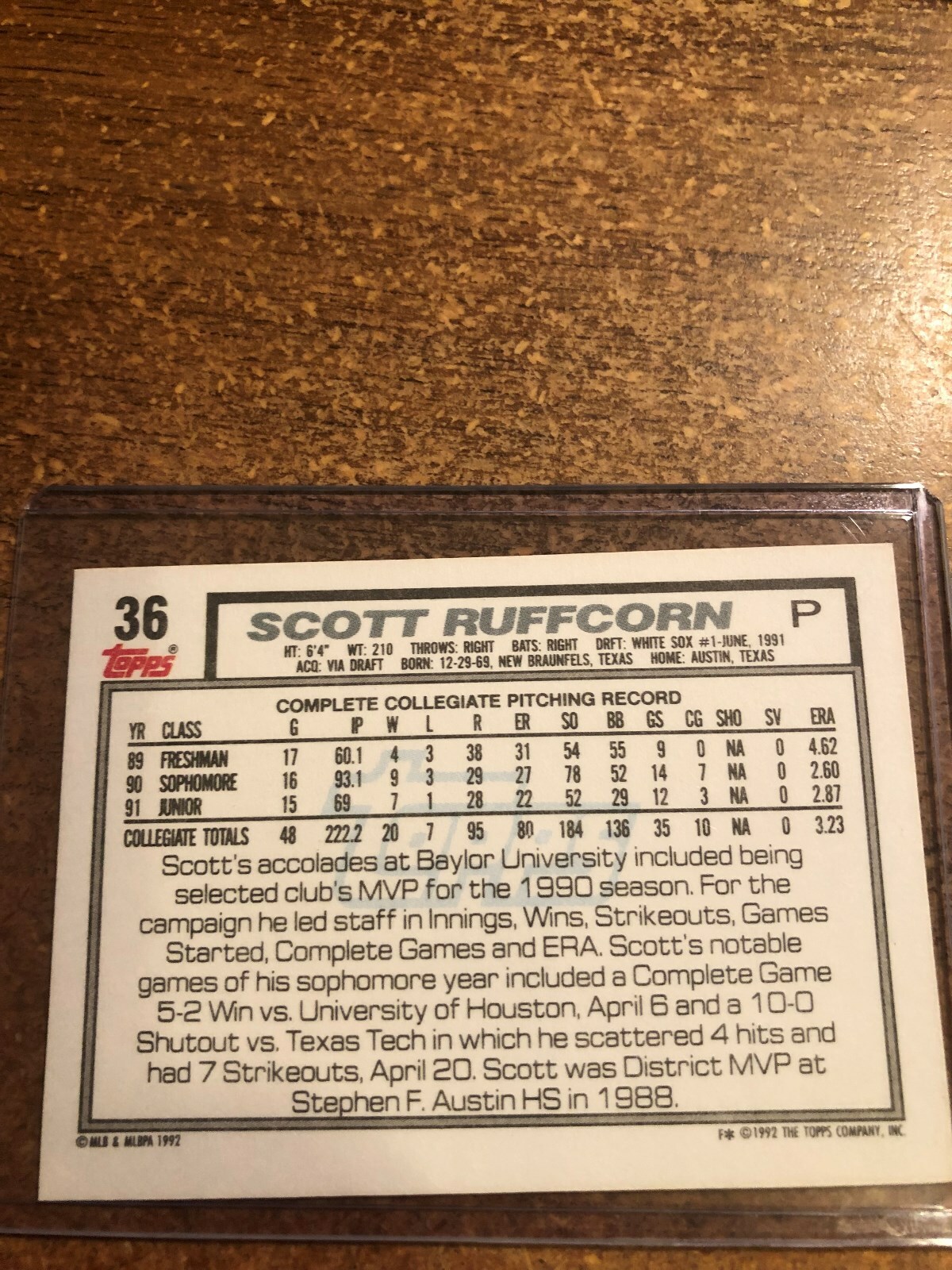 1992 Topps Baseball # 36 Draft Pick Scott Ruffcorn RC | eBay