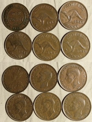 Australia : Lot 6 Coins 1 P(1932M;42P;43M;44P;45P;48M )KM#23;36 Nice XF ...