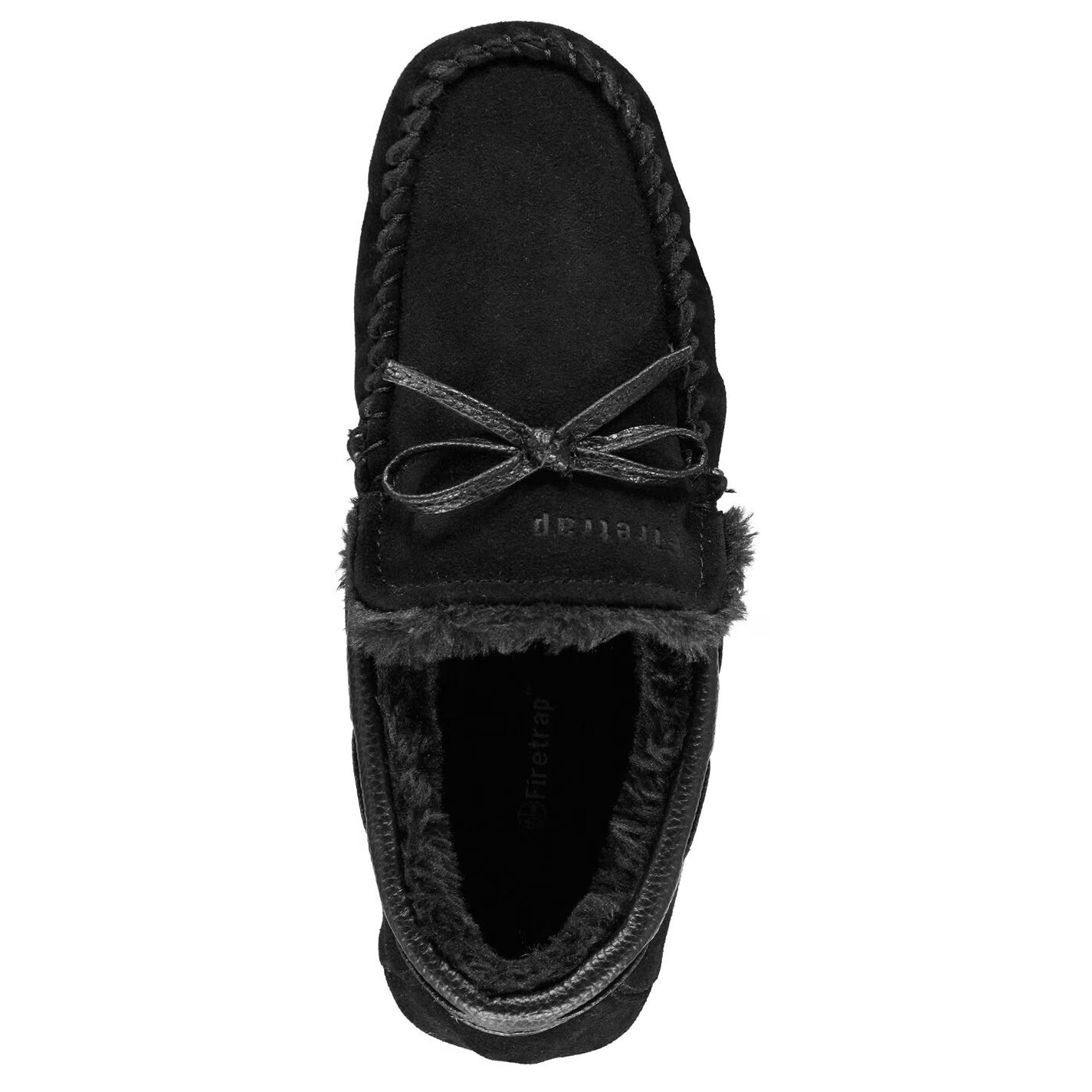 Firetrap Moccasin Slippers Leather Fur Suede Men's Mules Slip On Black ...