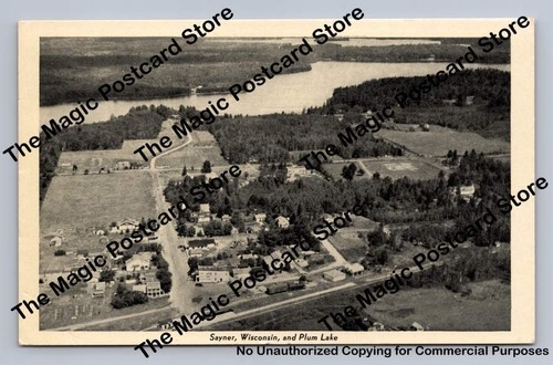 Sayner Wisconsin & Plum Lake Vintage Aerial Northwoods Postcard ~1940s ...