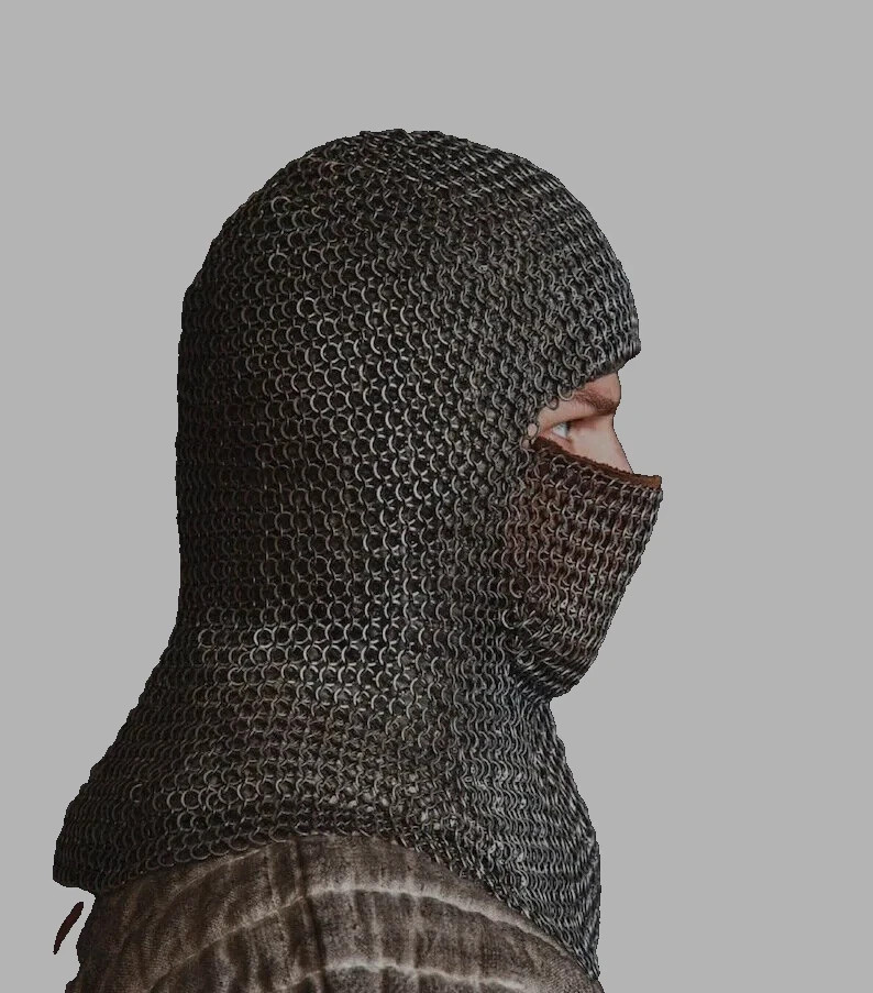 Best In Chain mail Coif Flat Ring round riveted with washer Coif/hood ...
