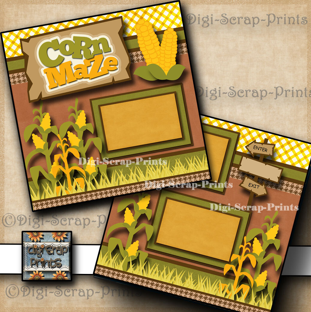 CORN MAZE ~ FALL ~ FARM 2 premade scrapbook pages paper printed ...