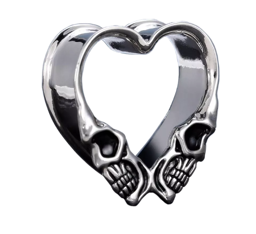 Pair Copper Black Skull Heart Ear Tunnels Ear Gauges Piercings Body ...