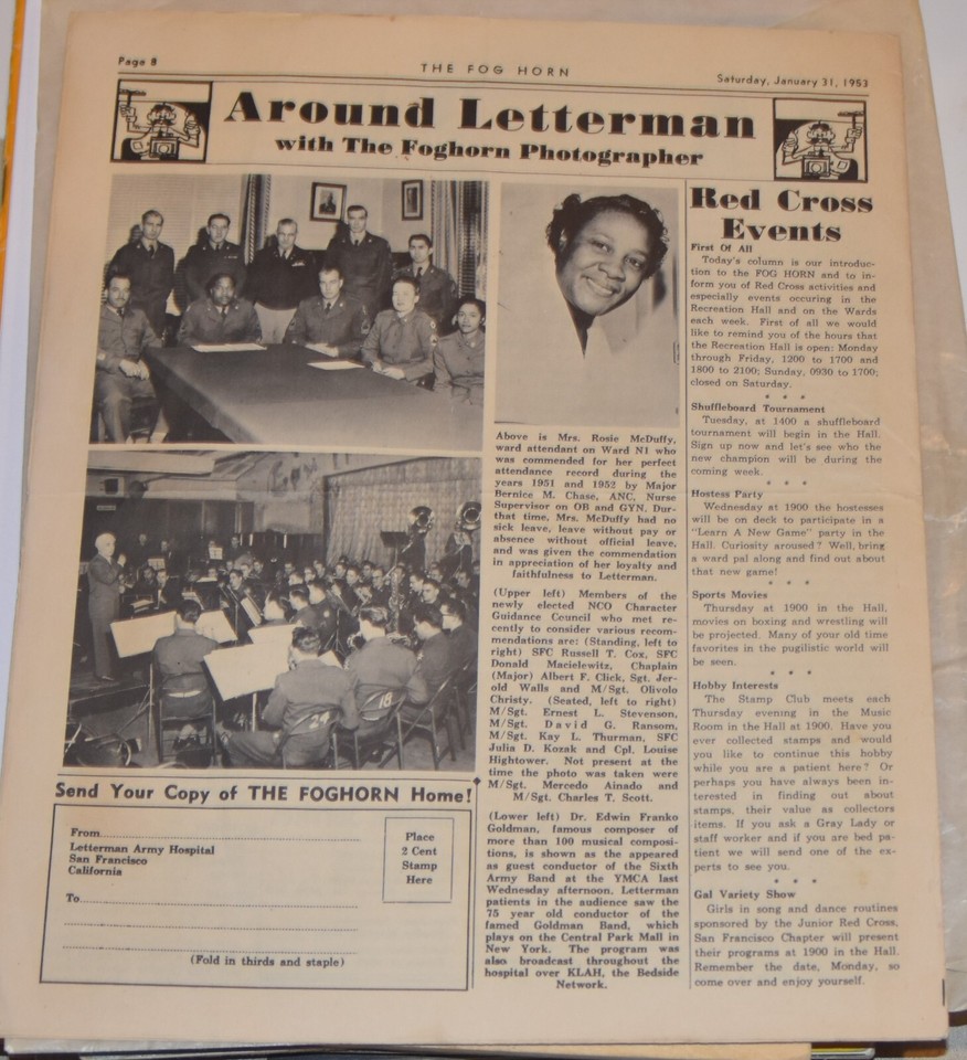 Letterman Army Hospital Presidio San Francisco JAN 11, 1953 Fog Horn ...