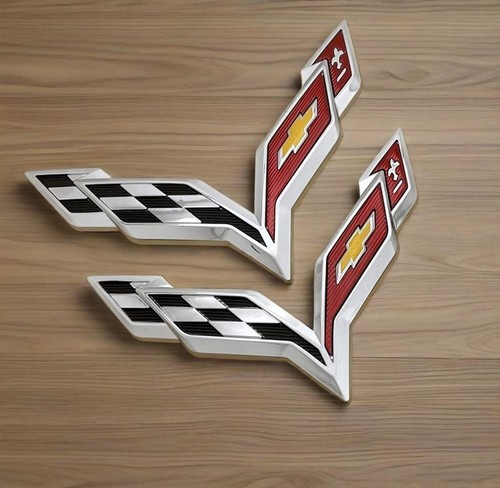 Pair Fits 2014-2019 Corvette C7 Emblem Cross Flags Badge 3D Logo ...