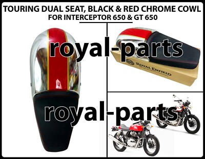 TOURING DUAL SEAT BLACK & RED CHROME COWL FIT FOR ROYAL ENFIELD INT ...