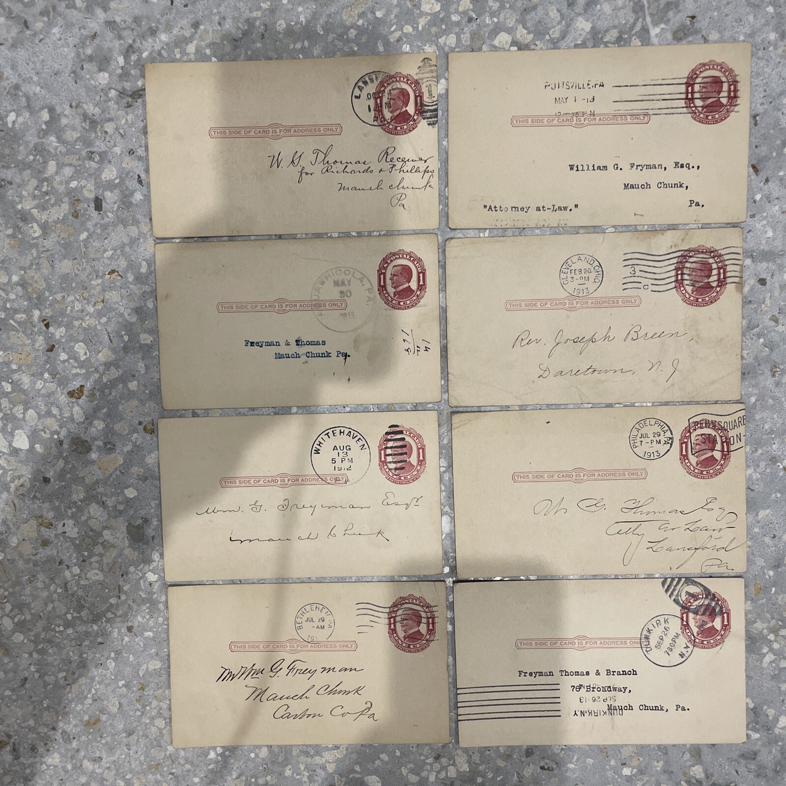 Lot Of 8 VINTAGE UX24 McKinley ONE CENT POSTAL CARD Dated 1913. Lot 2 ...