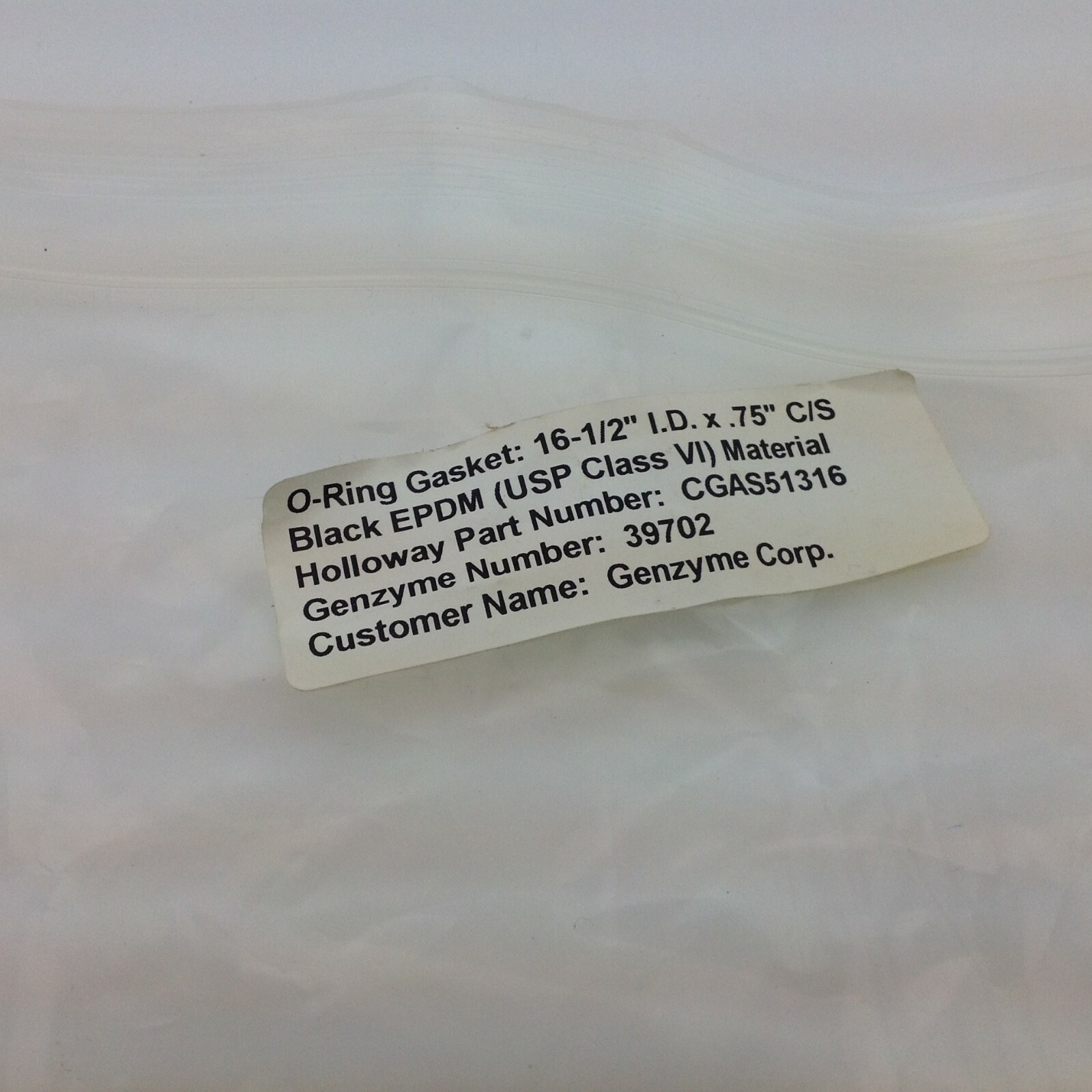 Genzyme 39702A Holloway CGAS51316 O-Ring Gasket 16 1/2" x .75" Black ...