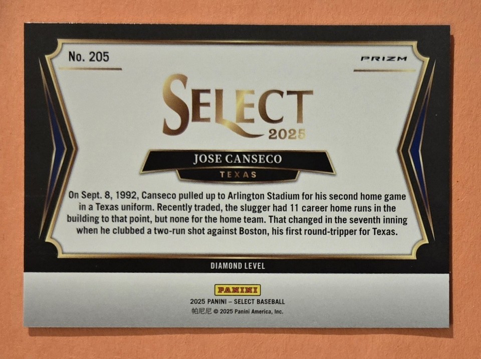 Jose Canseco 2025 Select Diamond Level Silver Prizm Card #205 | eBay