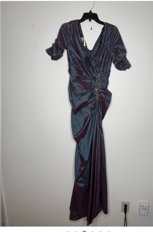 Tadashi Shoji Ruched Beaded Purple maxi dress | eBay