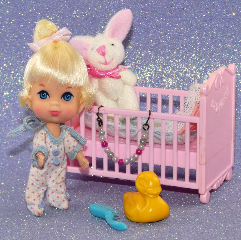 Vintage Mattel Liddle Kiddle Baby Liddle Diddle doll PJ crib beads duck ...