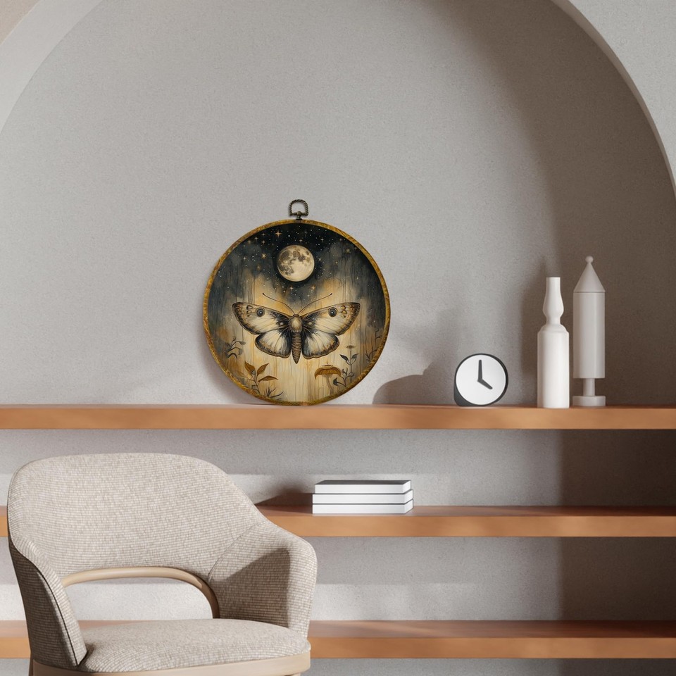 Gothic Mystical Moody Full Moon Moth Round Wall Art, Dark Academia ...