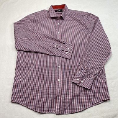 Nicole Miller Mens Topsz L Red Blue Check Long Sleeve Button Up Cotton ...