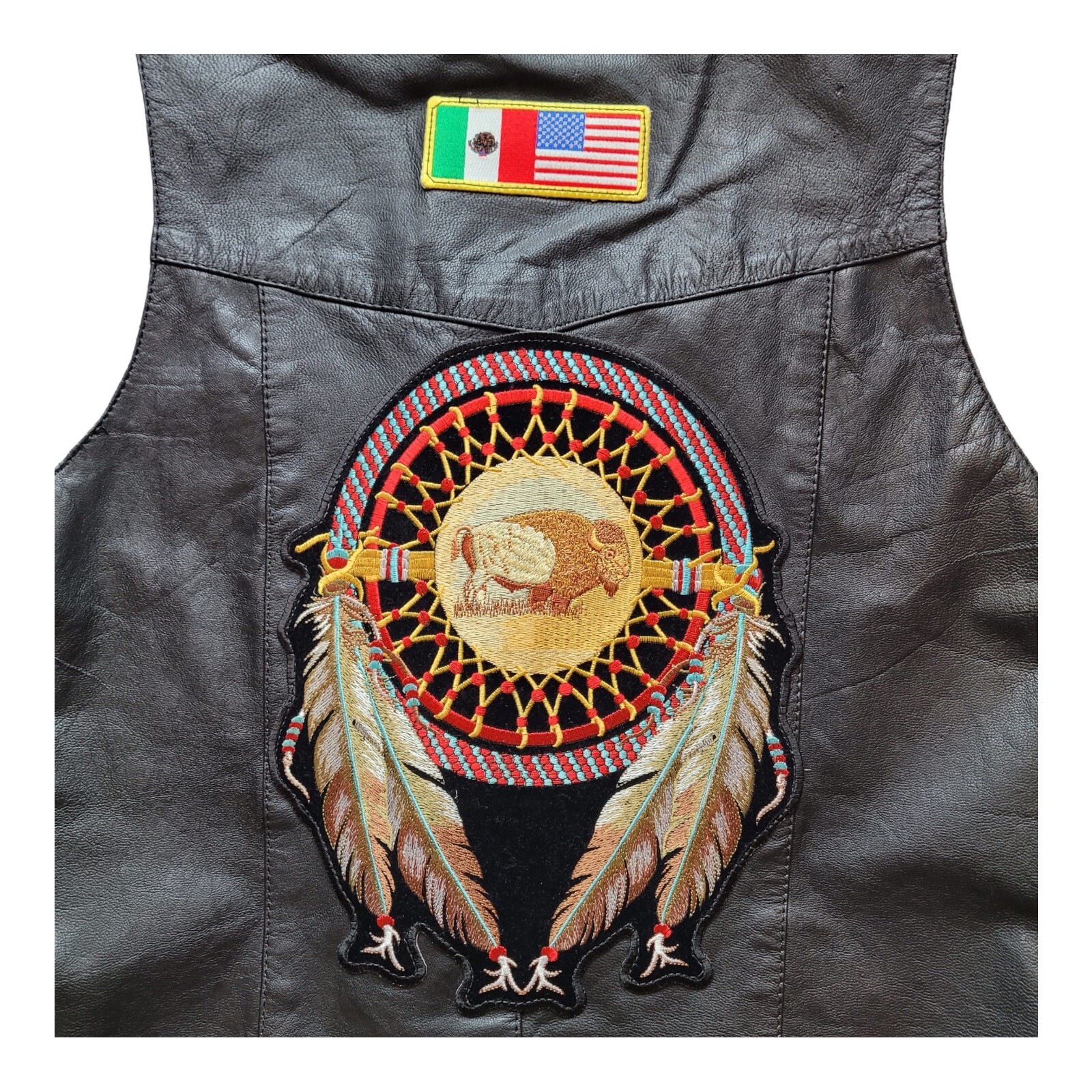 In Step Leather Motorcycle Biker Vest Embroidered Buffalo - USA ...