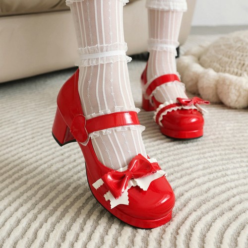 Womens Ankle Strap Cross Strap Heart Shape Shoes Mary Jane Shoes Sweet ...