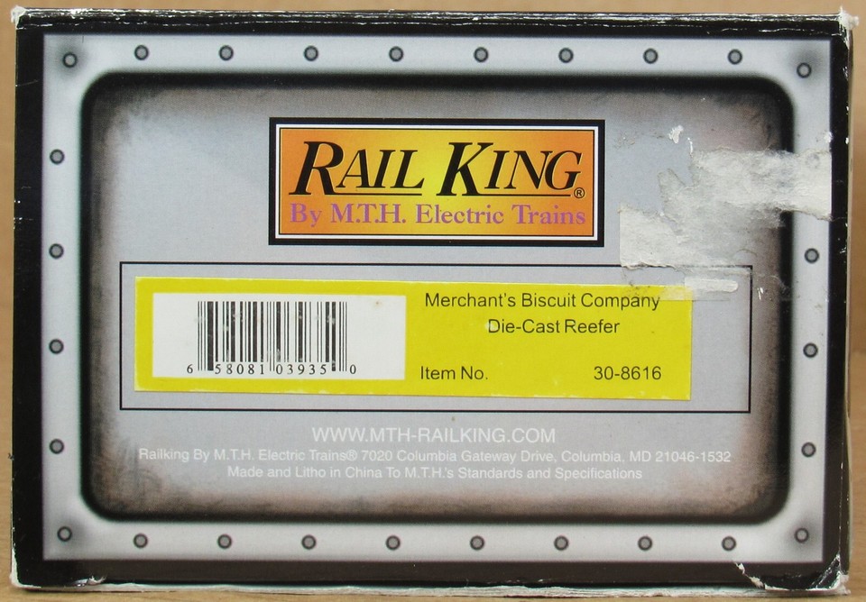 MTH Railking 30-8616 Merchant's Biscuit Company Reefer Car DIE-CAST O ...