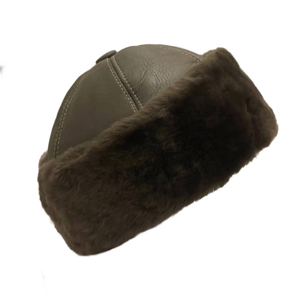 REAL SHEEPSKIN SHEARLING FUR BEANIE Round Winter Hat Genuine Leather ...
