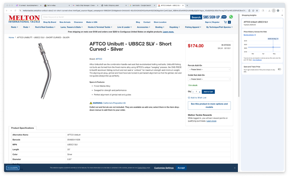 2 Fisherman Outfitter- Bent Unibutt - size2 SLV -Short Curved Silver | eBay