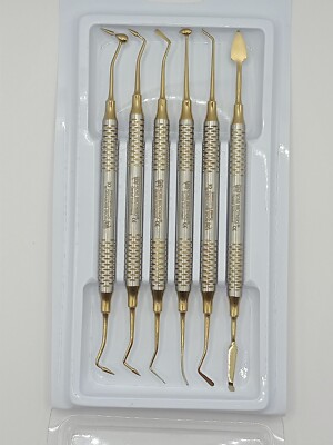 6 Pcs Dental Composite Filling Instrument Gold Coated Restorative Kit ...