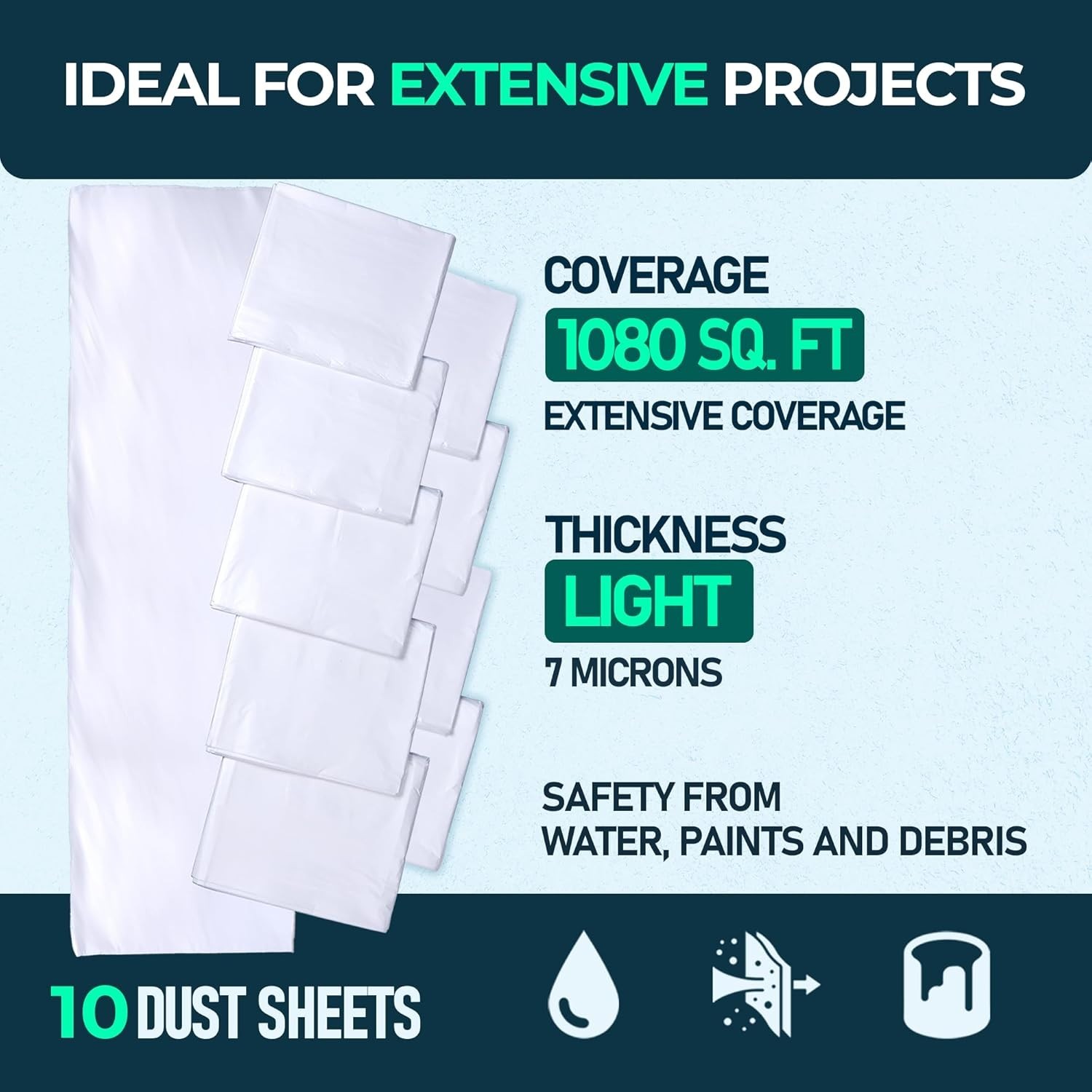 CS 10 Pack Extra Large Plastic Dust Sheets for Decorating 3.6 x 2.7m ...