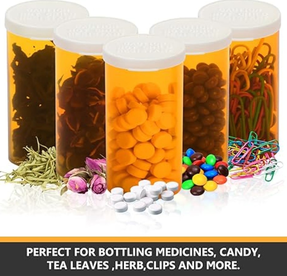 12pcs, 40 Dram Medicine Pill Bottles Non-Child SNAP Caps, Pharmacy ...